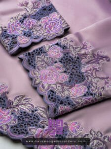 Kurung Tradisi Sulam Goyang Corak Bunga Ros Dengan Kerawang Sarang Tebuan