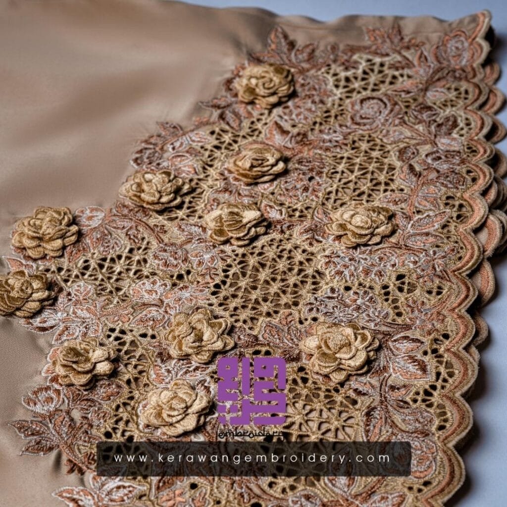 Kurung Moden Sulam Goyang Corak Ros 3D Dgn Kerawang Pagar