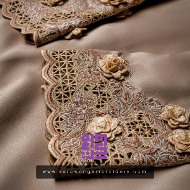 Kurung Moden Sulam Goyang Corak Ros 3D Dgn Kerawang Pagar