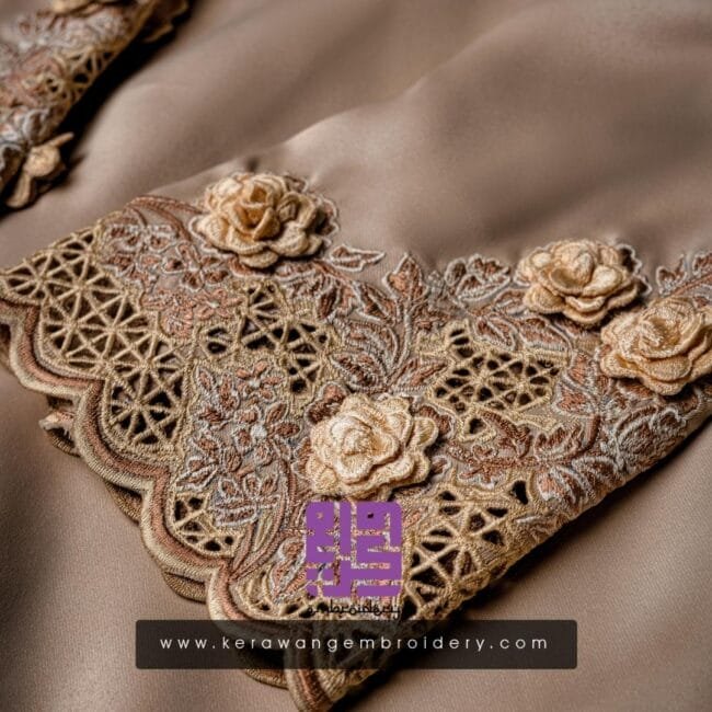 Kurung Moden Sulam Goyang Corak Ros 3D Dgn Kerawang Pagar