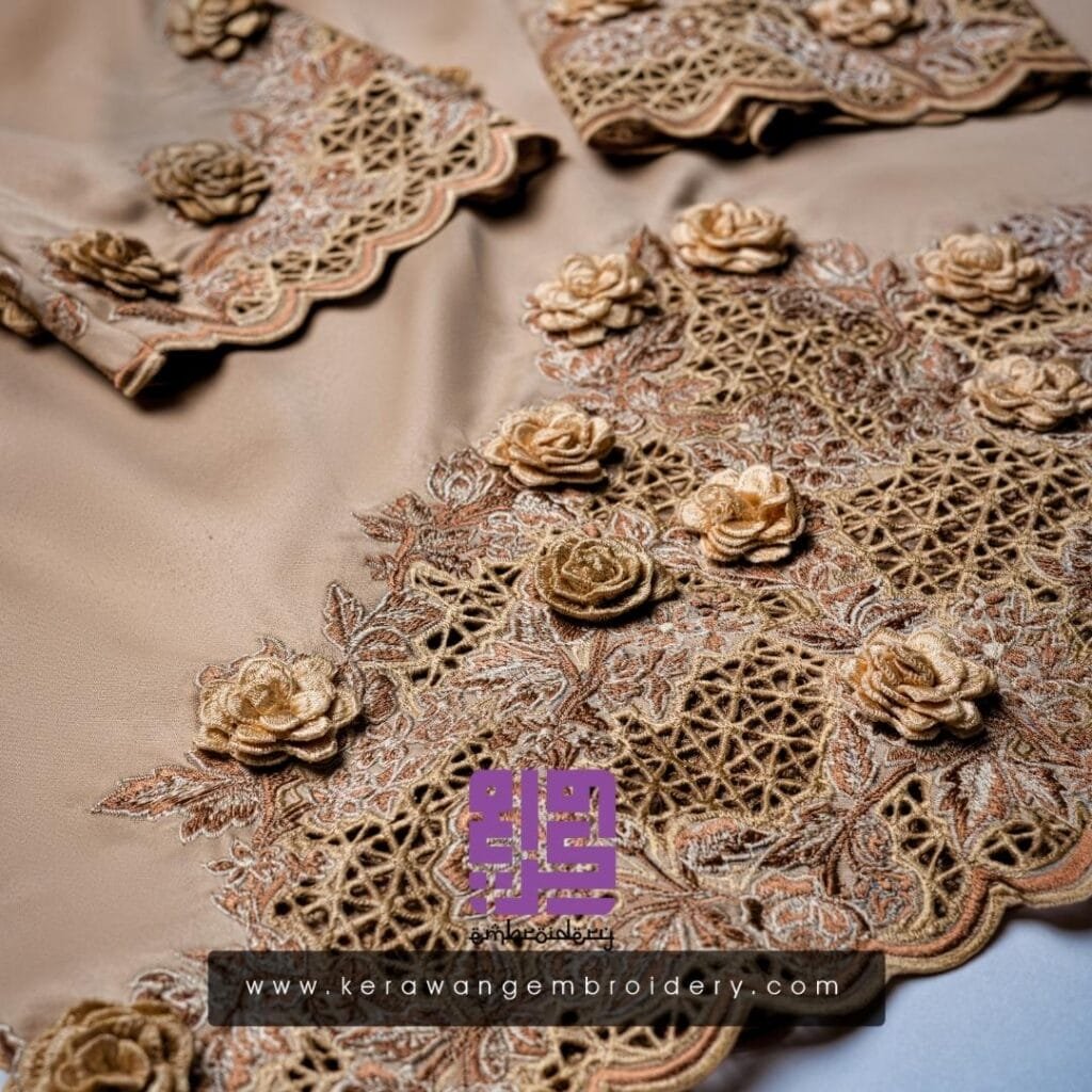 Kurung Moden Sulam Goyang Corak Ros 3D Dgn Kerawang Pagar