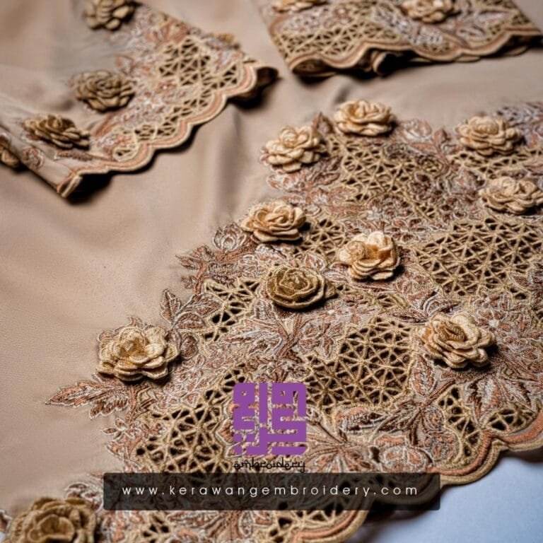 Kurung Moden Sulam Goyang Corak Ros 3D Dgn Kerawang Pagar