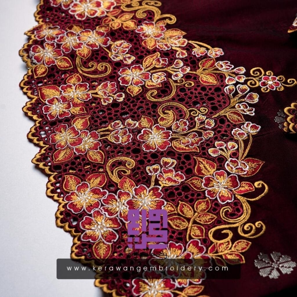 Kurung Kedah Moden Songket Dengan Sulam Goyang Kerawang Motif Bunga ...