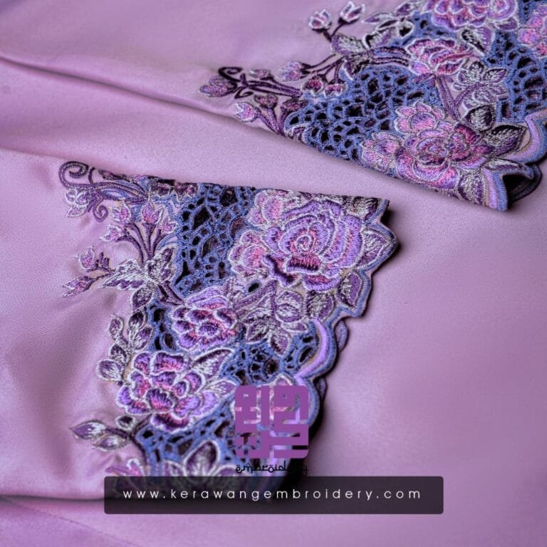 Kurung Tradisi Sulam Goyang Corak Bunga Ros Dengan Kerawang Sarang Tebuan