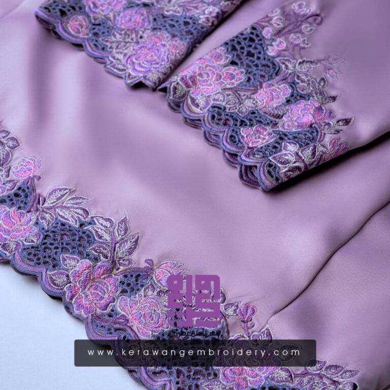 Kurung Tradisi Sulam Goyang Corak Bunga Ros Dengan Kerawang Sarang Tebuan