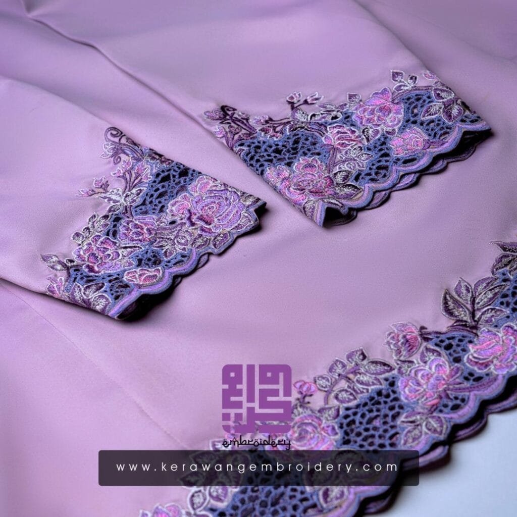 Kurung Tradisi Sulam Goyang Corak Bunga Ros Dengan Kerawang Sarang Tebuan