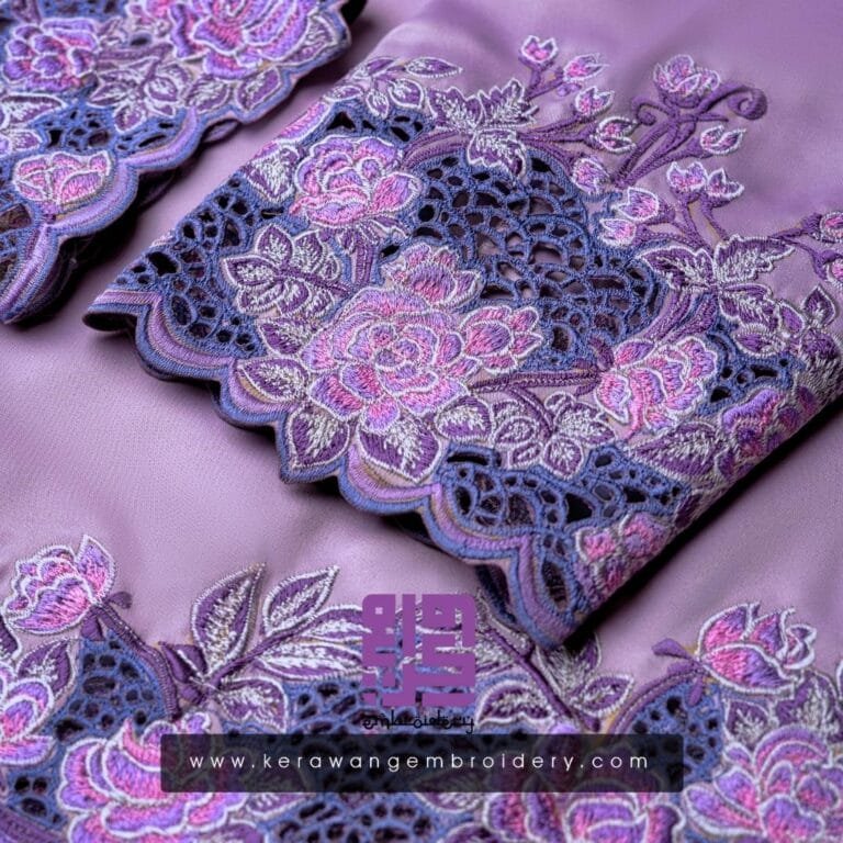 Kurung Tradisi Sulam Goyang Corak Bunga Ros Dengan Kerawang Sarang Tebuan
